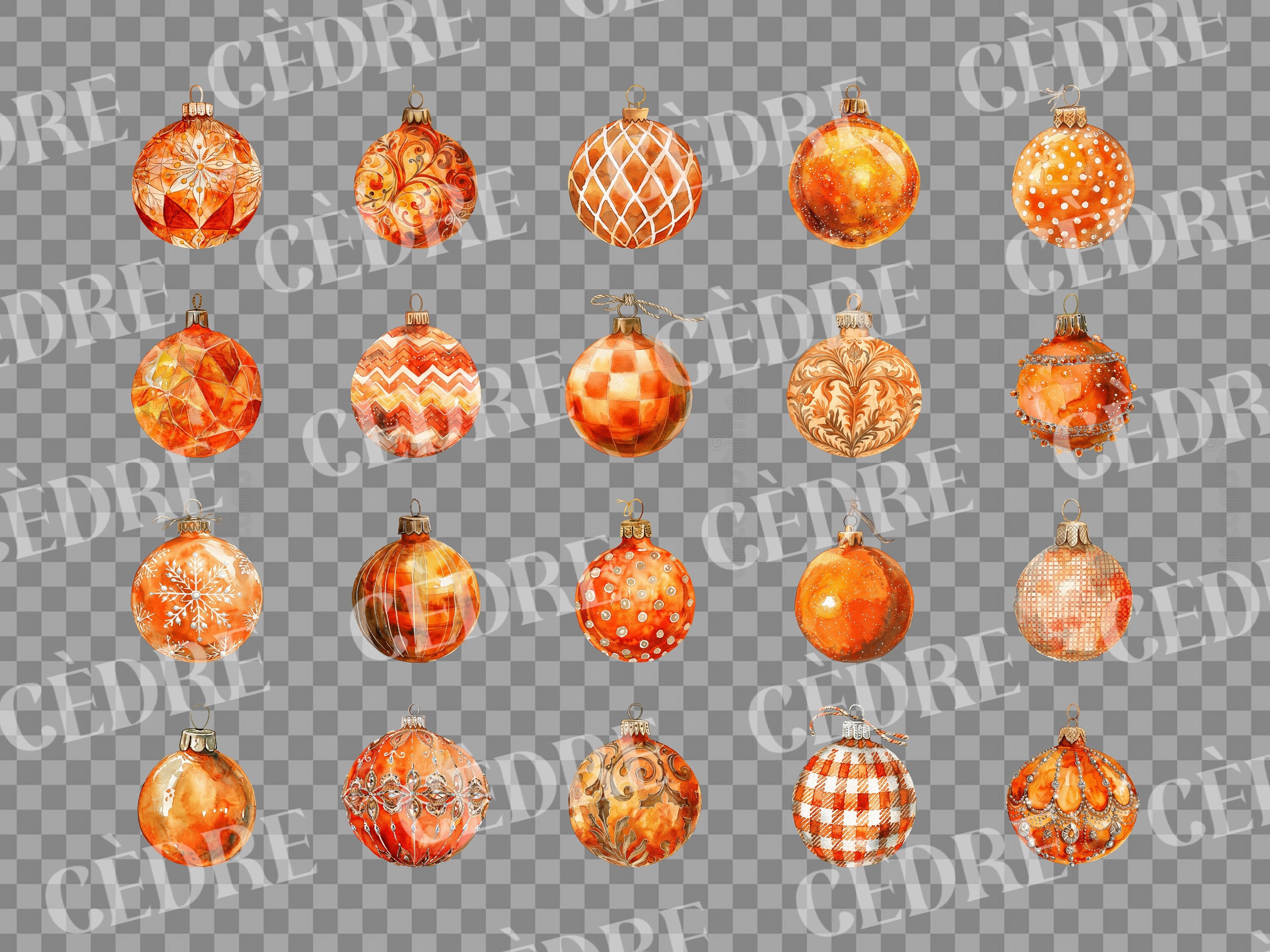 Watercolor Orange Baubles, Christmas Globes, Christmas Tree Ornaments ...