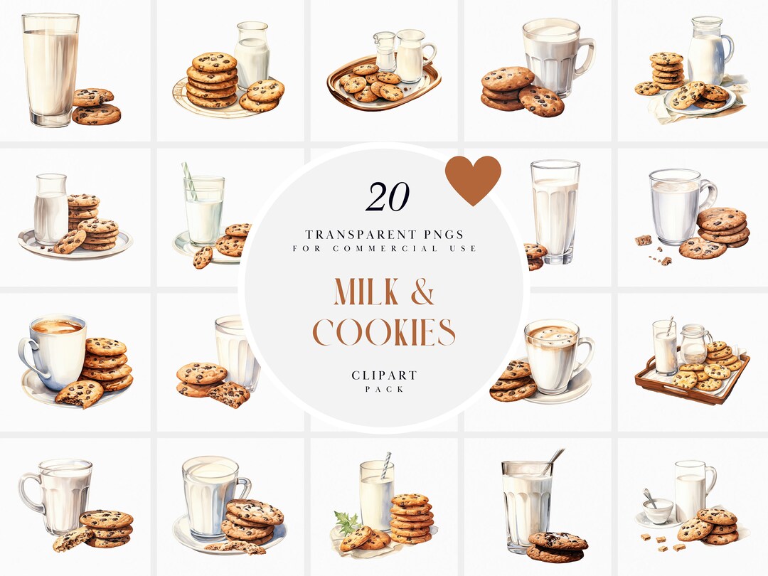 Watercolor Milk and Cookies Clipart, Cookies and Milk Clipart, Santa ...