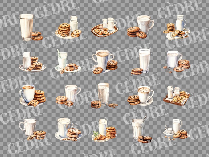 Watercolor Milk and Cookies Clipart, Cookies and Milk Clipart, Santa ...