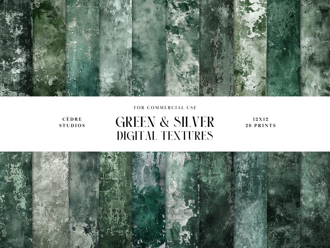 Green and Silver Digital Textures, Green Metallic Silver Digital Papers ...