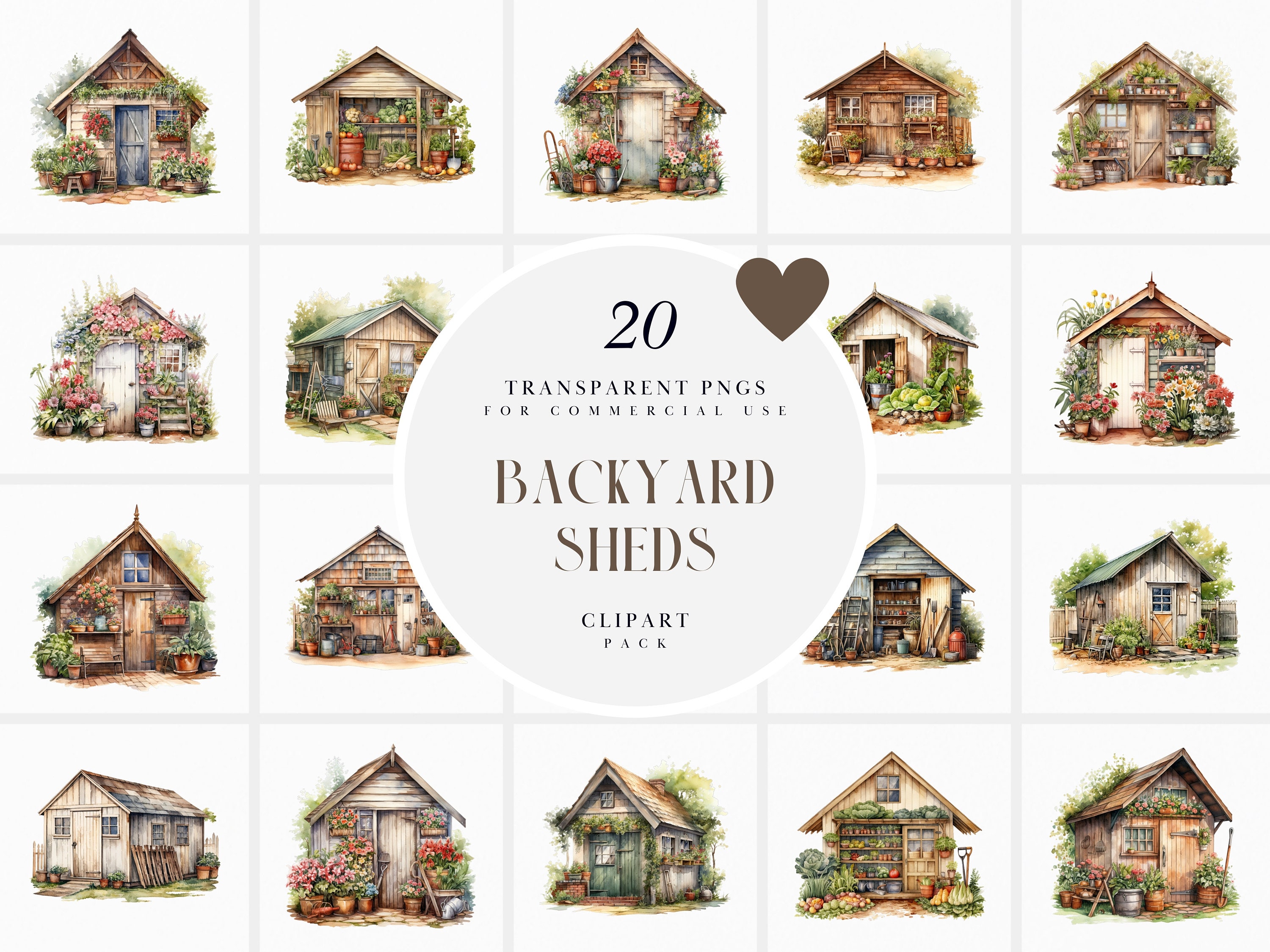 Watercolor Backyard Shed Clipart, Backyard Sheds Clipart, Gardening ...