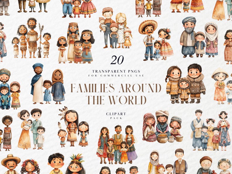 Watercolor Cute International Family Clipart, Global, Diversity, Kids ...