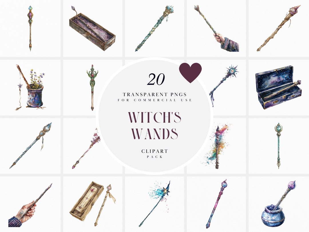Watercolor Witchs Wand Clipart, Magic Staff Clipart, Magical Wand ...
