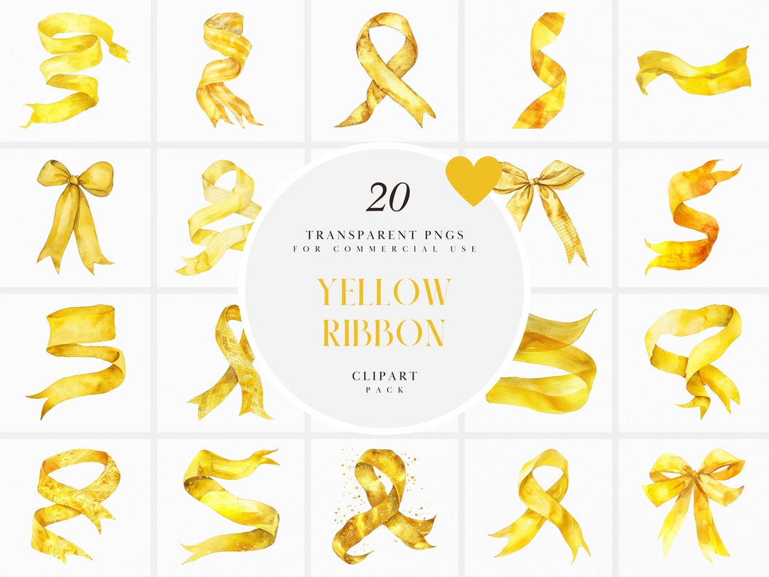 Watercolor Yellow Ribbon Clipart, Yellow Ribbons Clipart, Decorative ...