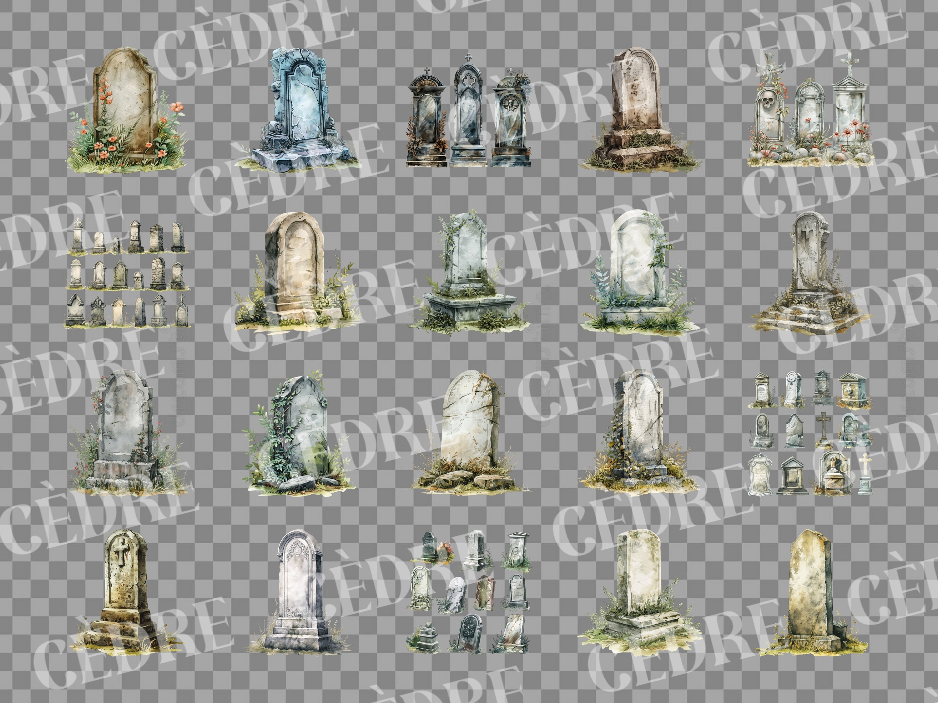 Watercolor Tombstone Clipart, Tombstones Clipart, Grave Graveyard ...