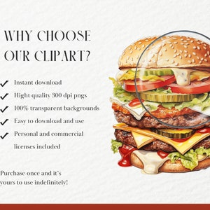 Watercolor Hamburger Clipart, Cheeseburger Clipart, Burgers Clipart ...