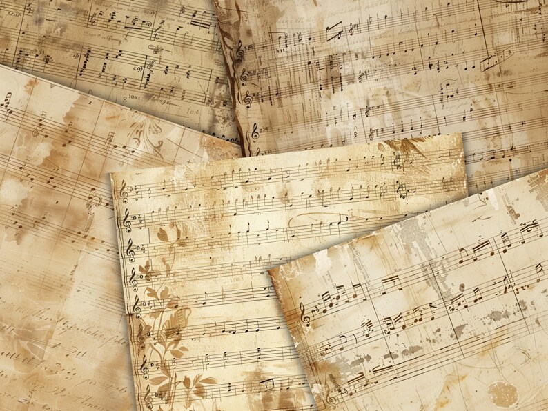 Aged Music Sheets Digital Papers, Stained Old Musical Paper Digital ...