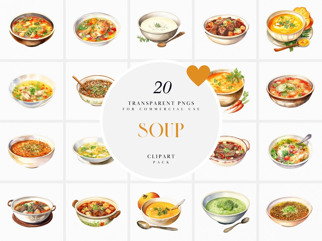 Watercolor Creamy Soup Clipart, Miso Soup Clipart, Veggie Stock Clipart ...