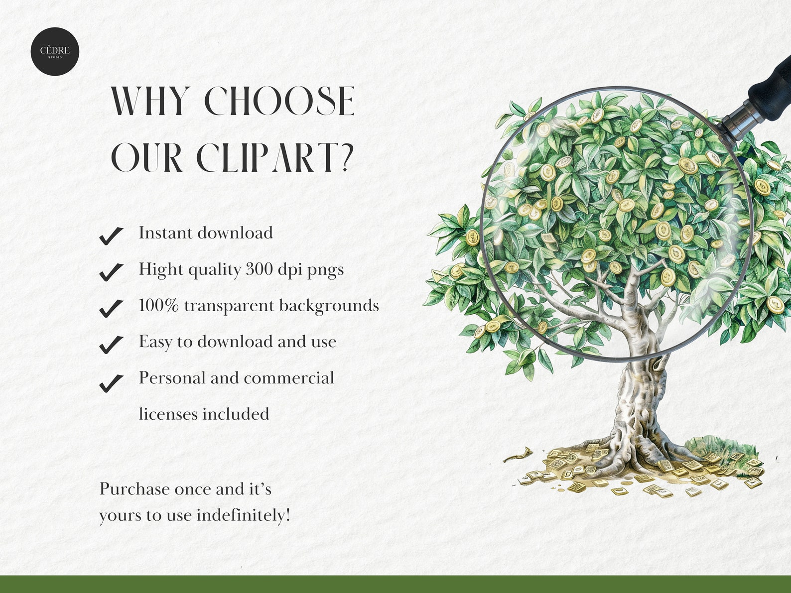 Watercolor Money Tree Clipart, Green Money Trees Clipart, Coin Cash ...