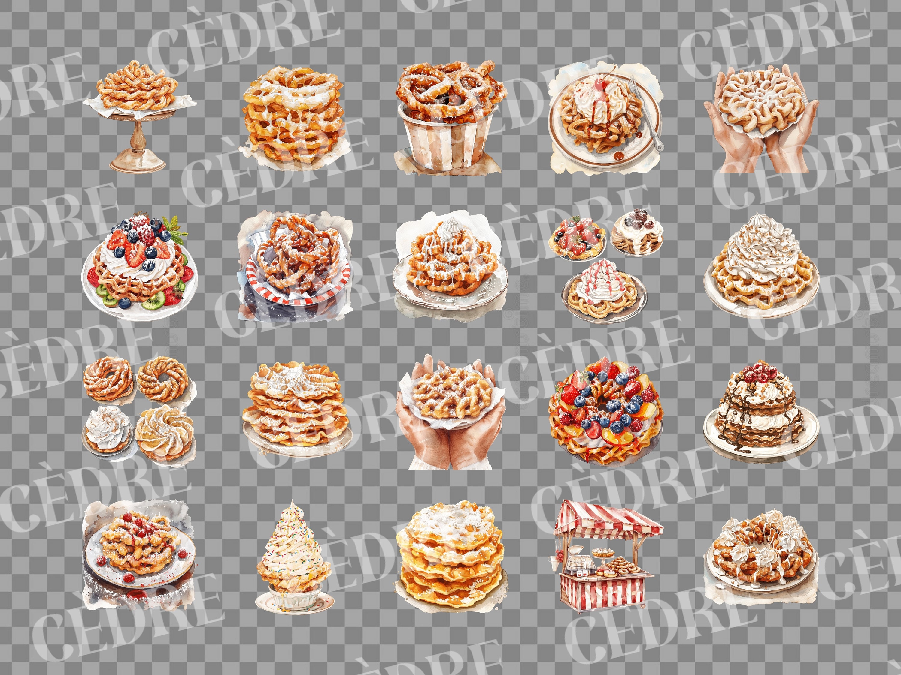 Watercolor Funnel Cake Clipart, Funnel Cakes, Carnival Country Fair ...