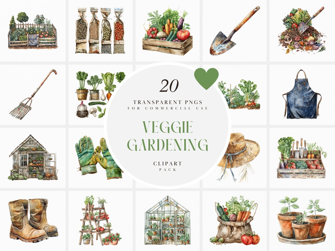 Watercolor Veggie Gardening Clipart, Garden Tools, Boy Girl Gardener ...