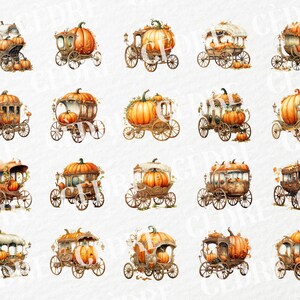 Watercolor Pumpkin Carriage Clipart, Halloween Fantasy Carriages ...