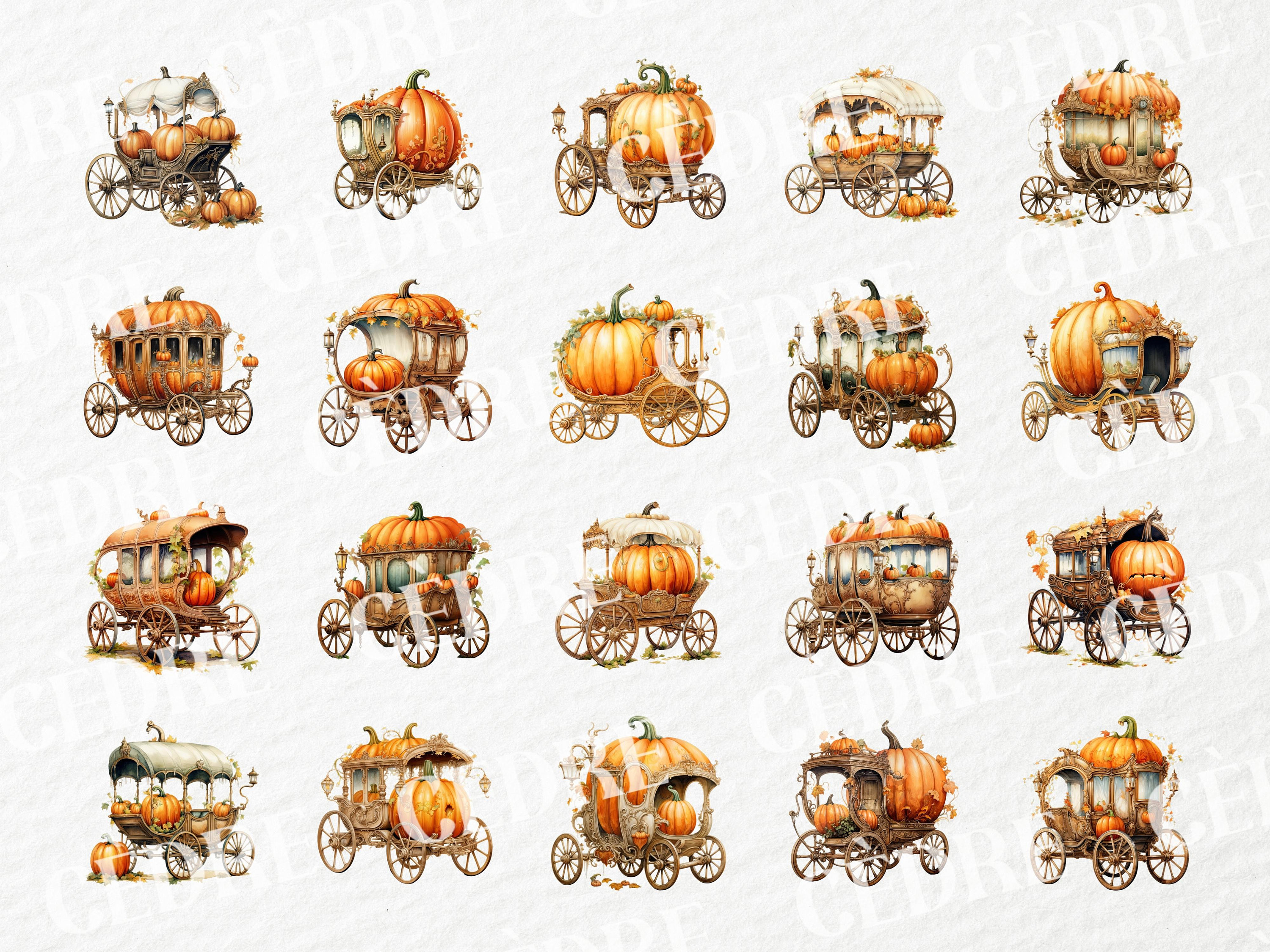 Watercolor Pumpkin Carriage Clipart, Halloween Fantasy Carriages ...