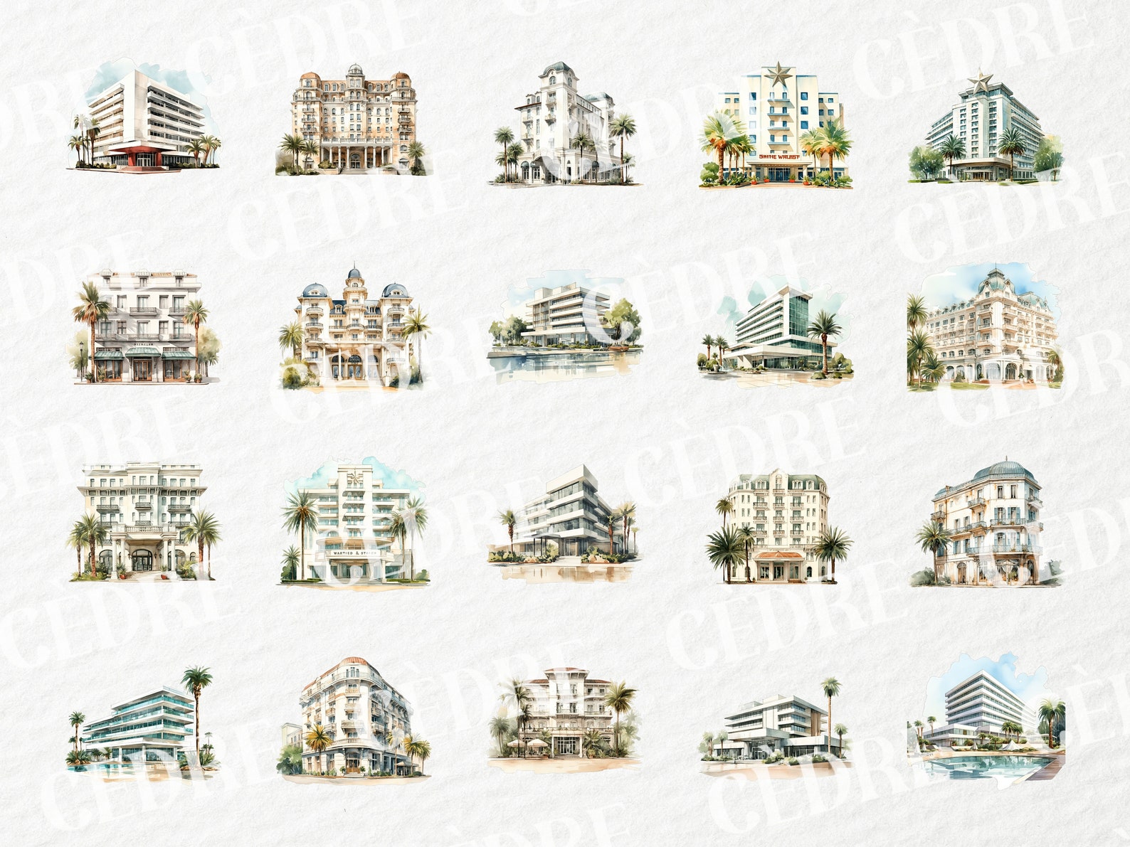 Watercolor Hotel Clipart, Vacation Hotels Clipart, Resort Travel Hotel ...