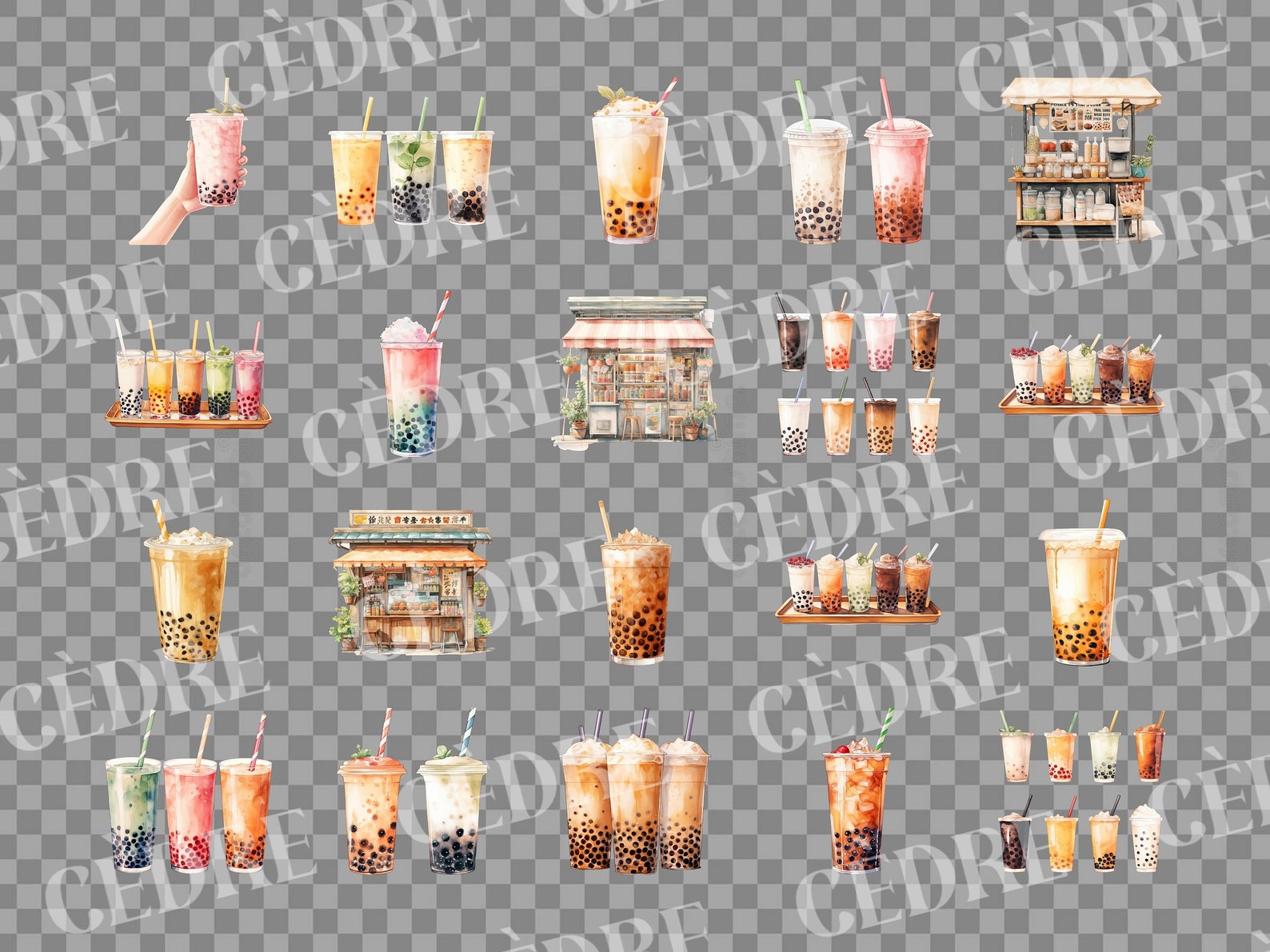 Watercolor Bubble Tea Clipart, Boba Tea Clipart, Drink Milk Tea Clipart ...