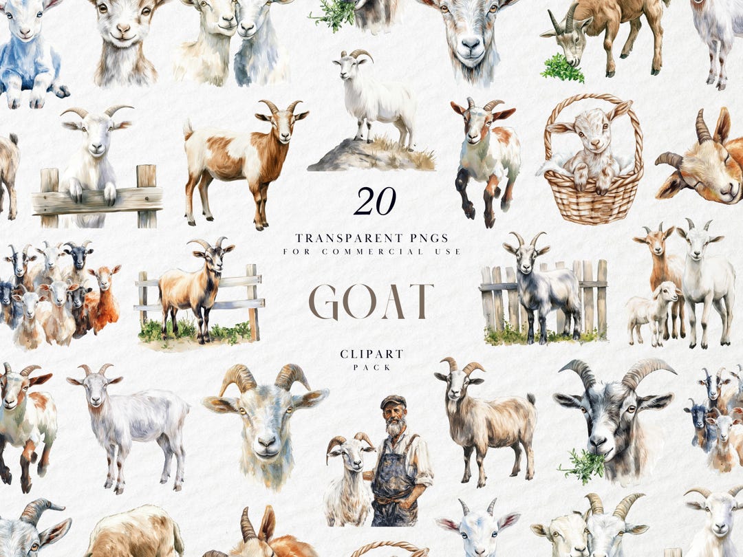 Watercolor Goat Clipart, Goats Clipart, Mountain Goat Clipart, Baby ...
