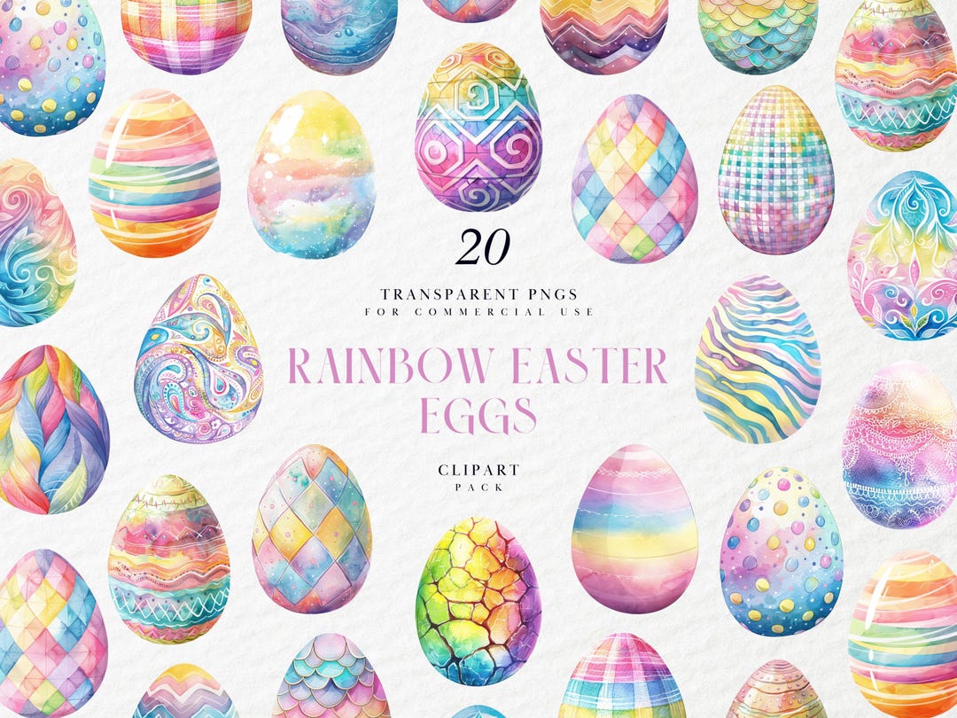 Watercolor Rainbow Easter Eggs Clipart, Bright Colorful Paschal Decor ...