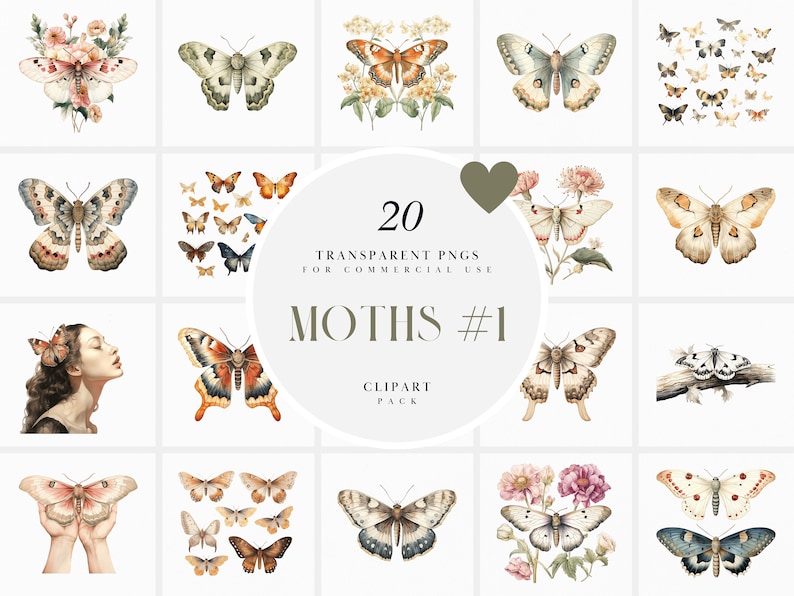 Watercolor Pastel Moth Clipart, Flying Pastel Moths Clipart, Woodland ...