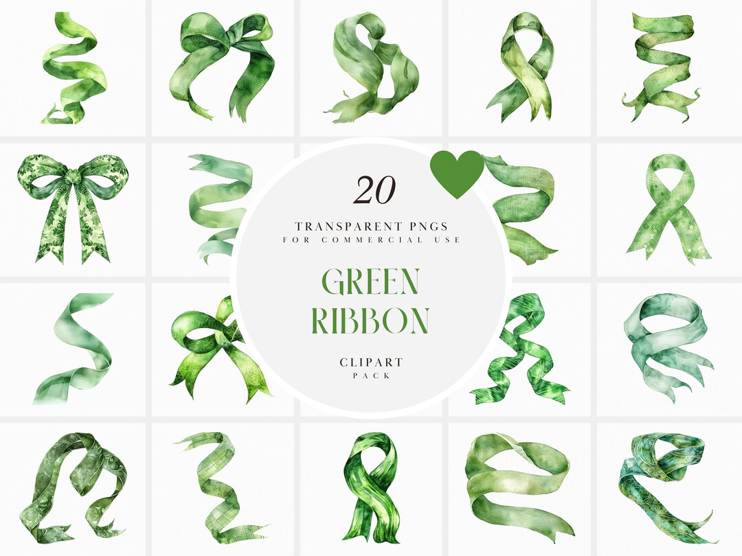 Watercolor Green Ribbon Clipart, Green Ribbons Clipart, Decorative ...