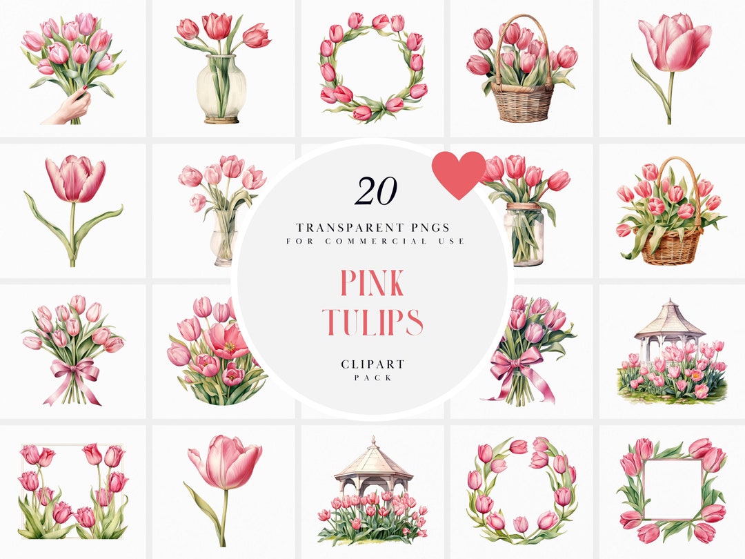 Watercolor Pink Tulips Clipart, Pink Tulip Flower Clipart, Pink Floral ...
