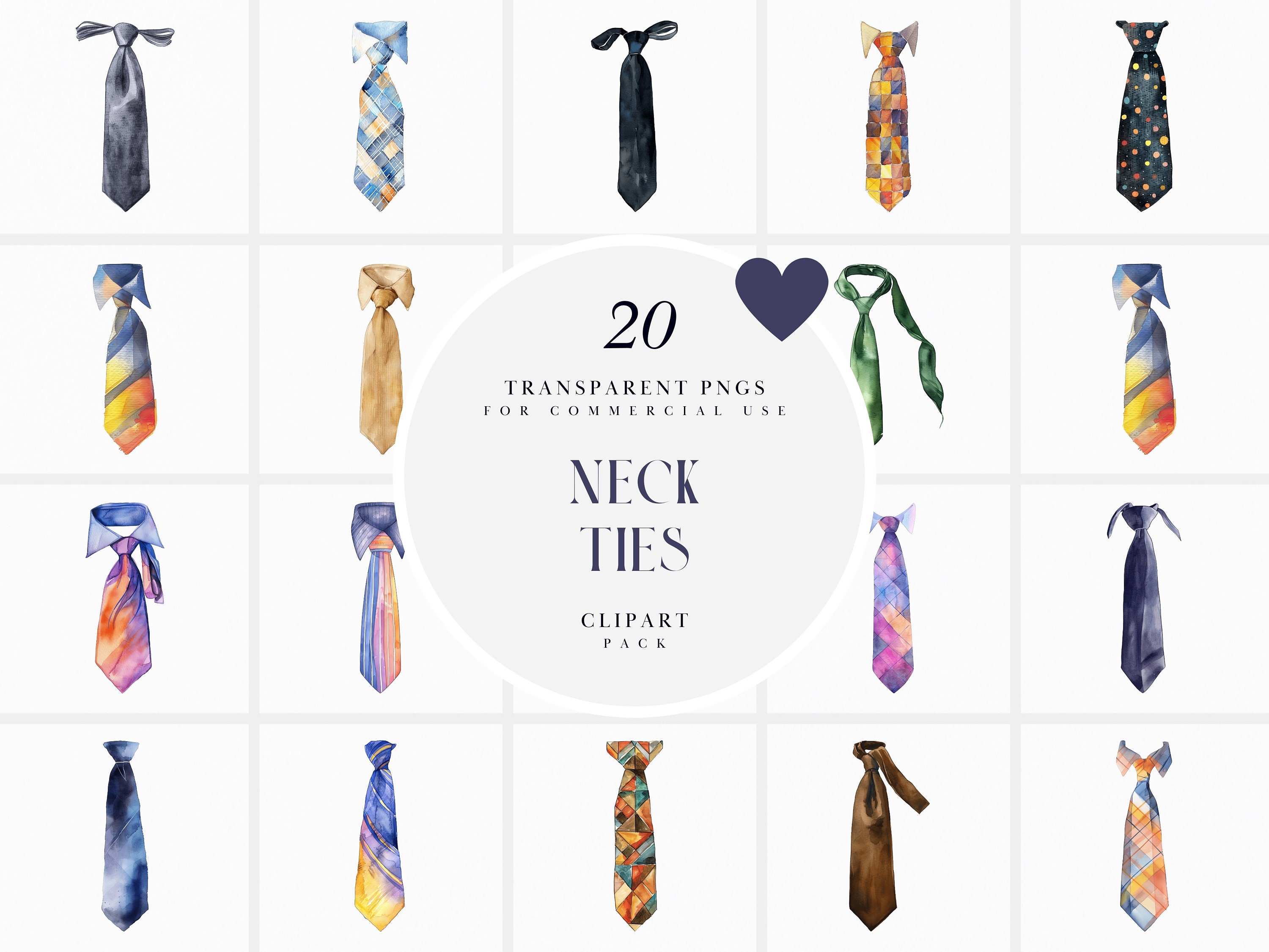 Watercolor Neck Tie Clipart, Neck Ties Clipart, Suit Tie, Mens Formal ...