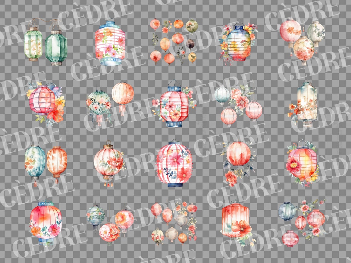Watercolor Floral Paper Lantern Clipart Paper Lanterns - Etsy