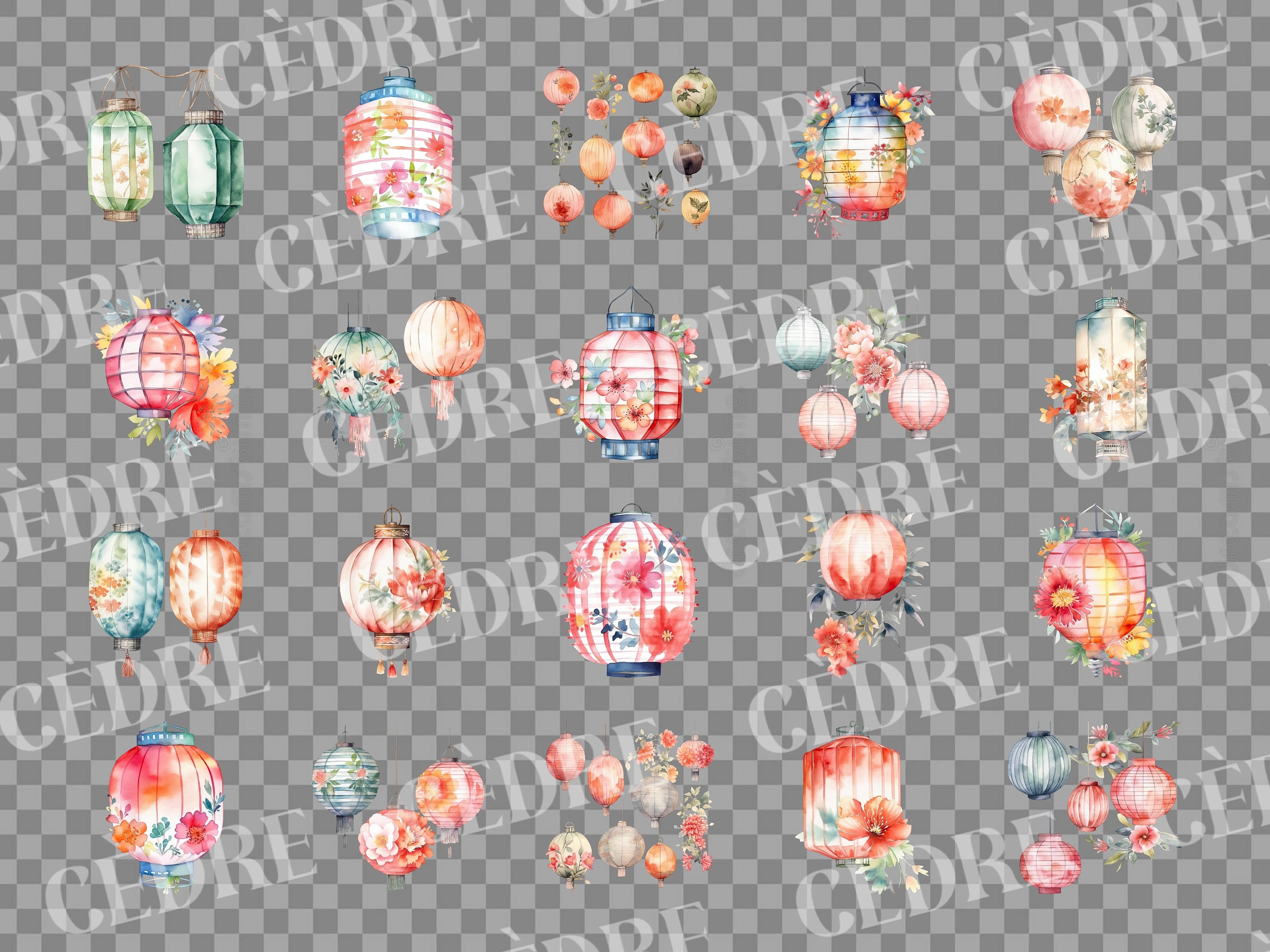 Watercolor Floral Paper Lantern Clipart Paper Lanterns - Etsy