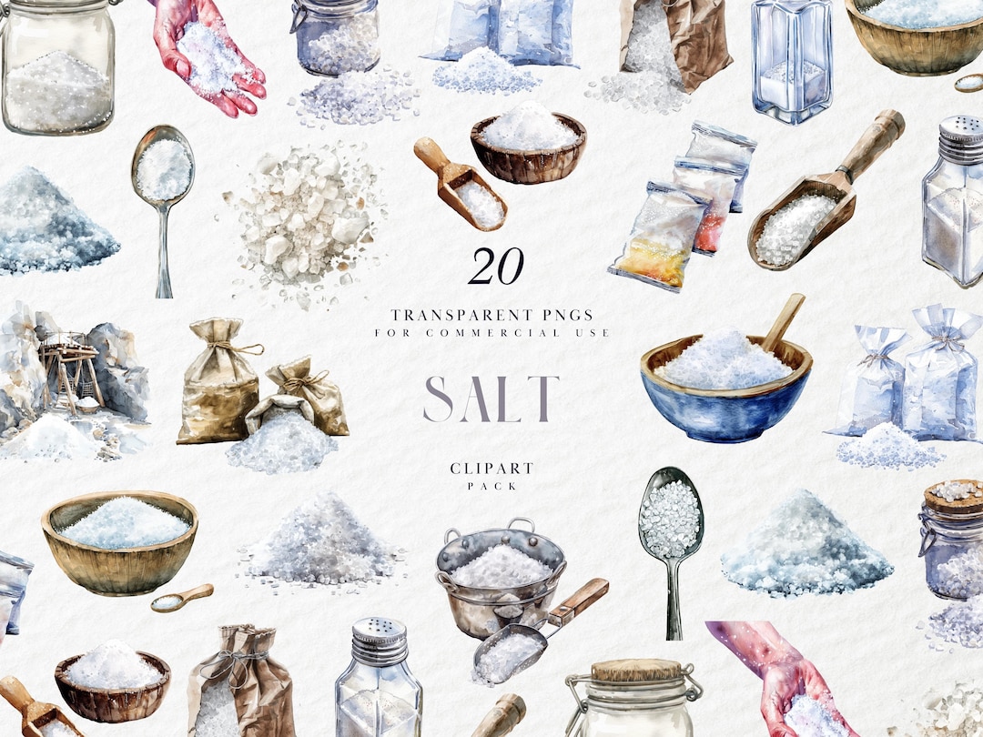 Watercolor Salt Clipart, Sea Salt Crystals, Salt Shaker, Kitchen Spice ...