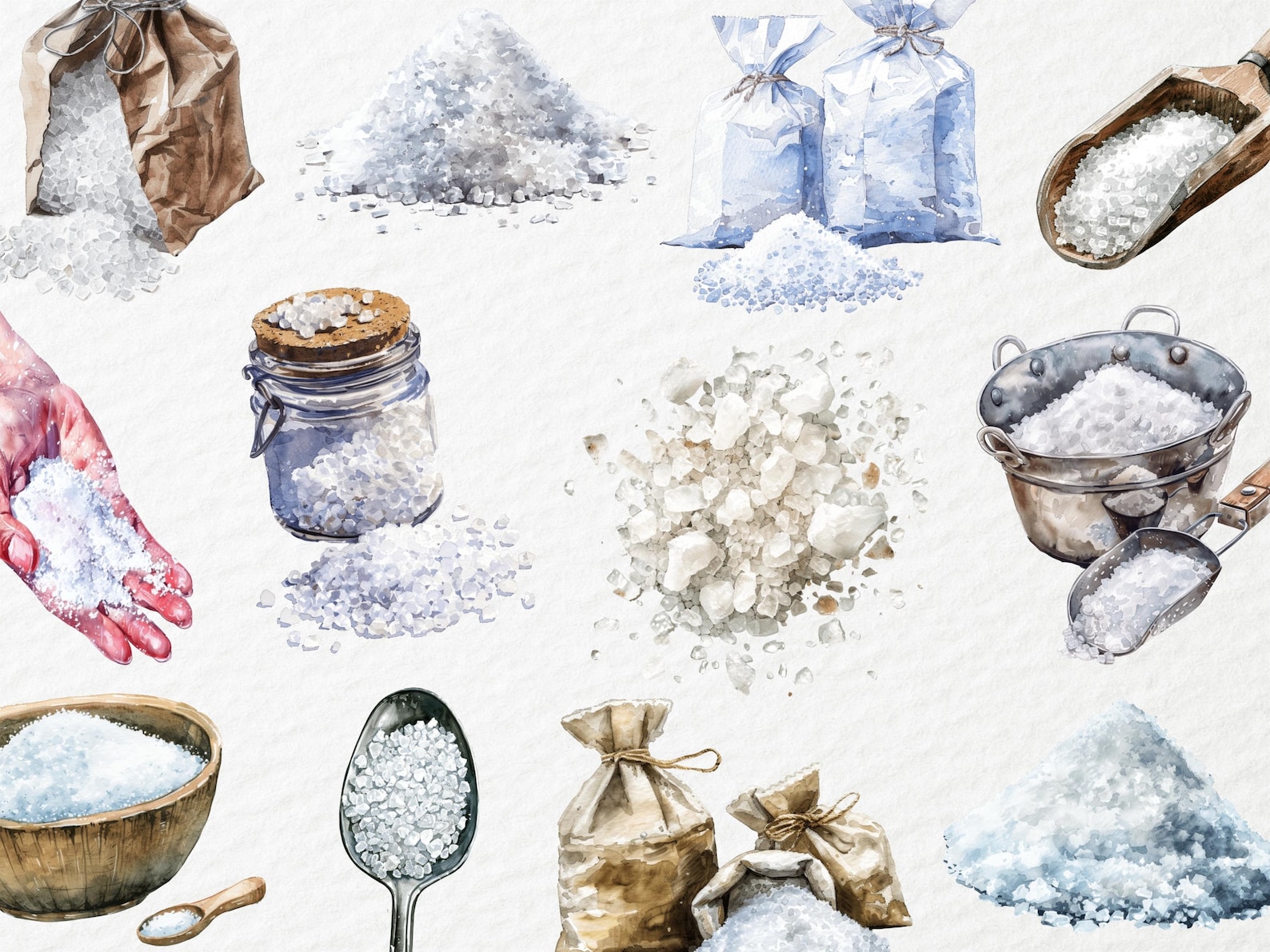 Watercolor Salt Clipart, Sea Salt Crystals, Salt Shaker, Kitchen Spice ...
