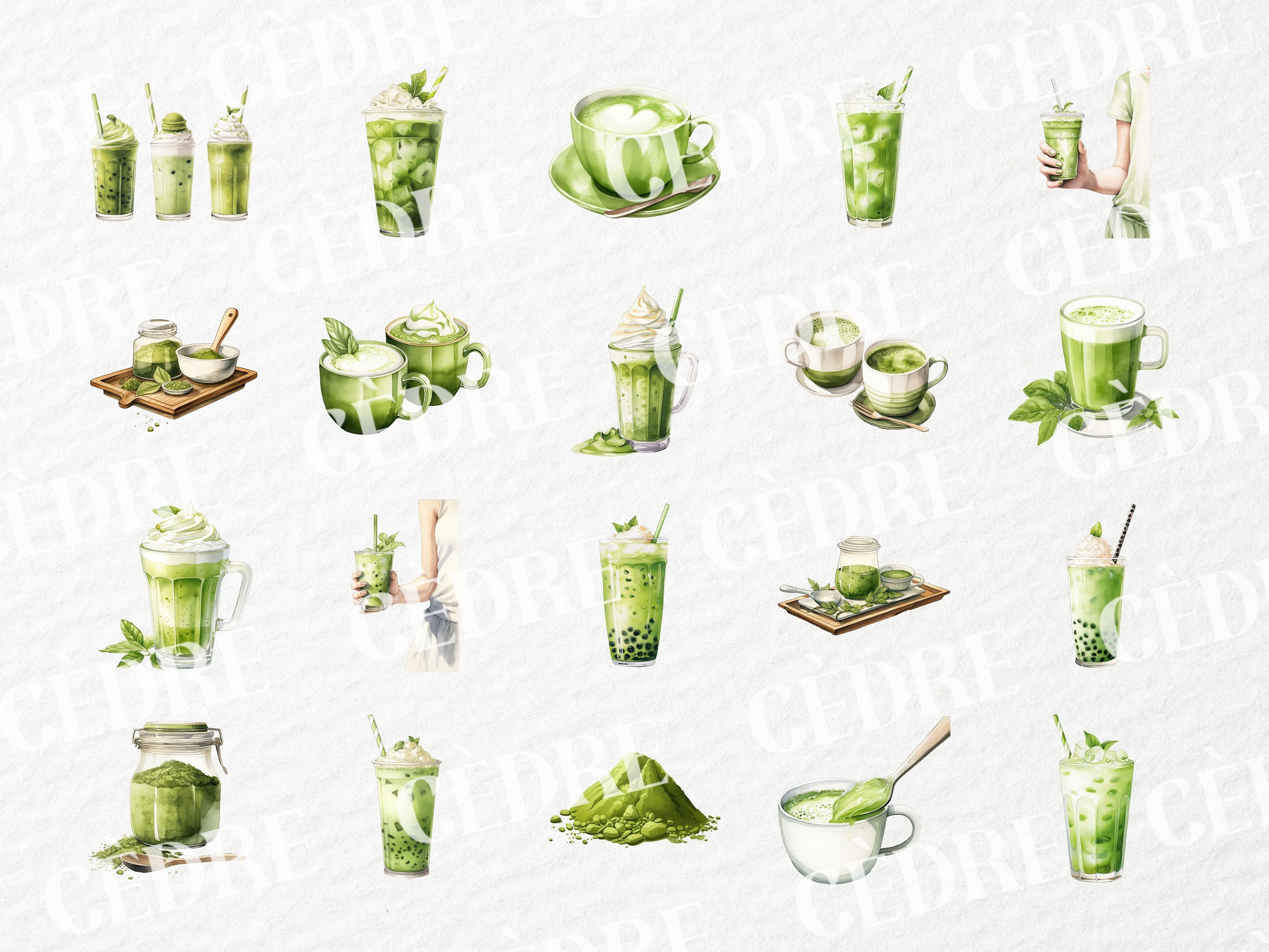 Watercolor Green Matcha Clipart, Traditional Matcha Tea Clipart, Sweet ...