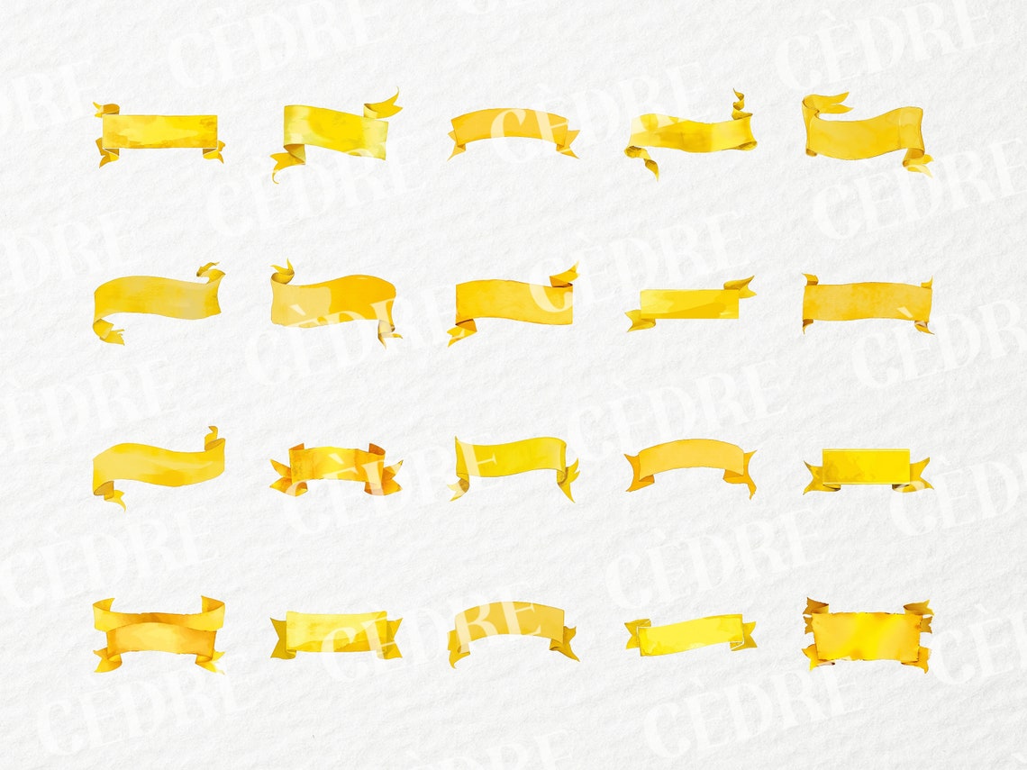 Watercolor Yellow Scroll Banner Clipart, Green Ribbon Banner Clipart ...