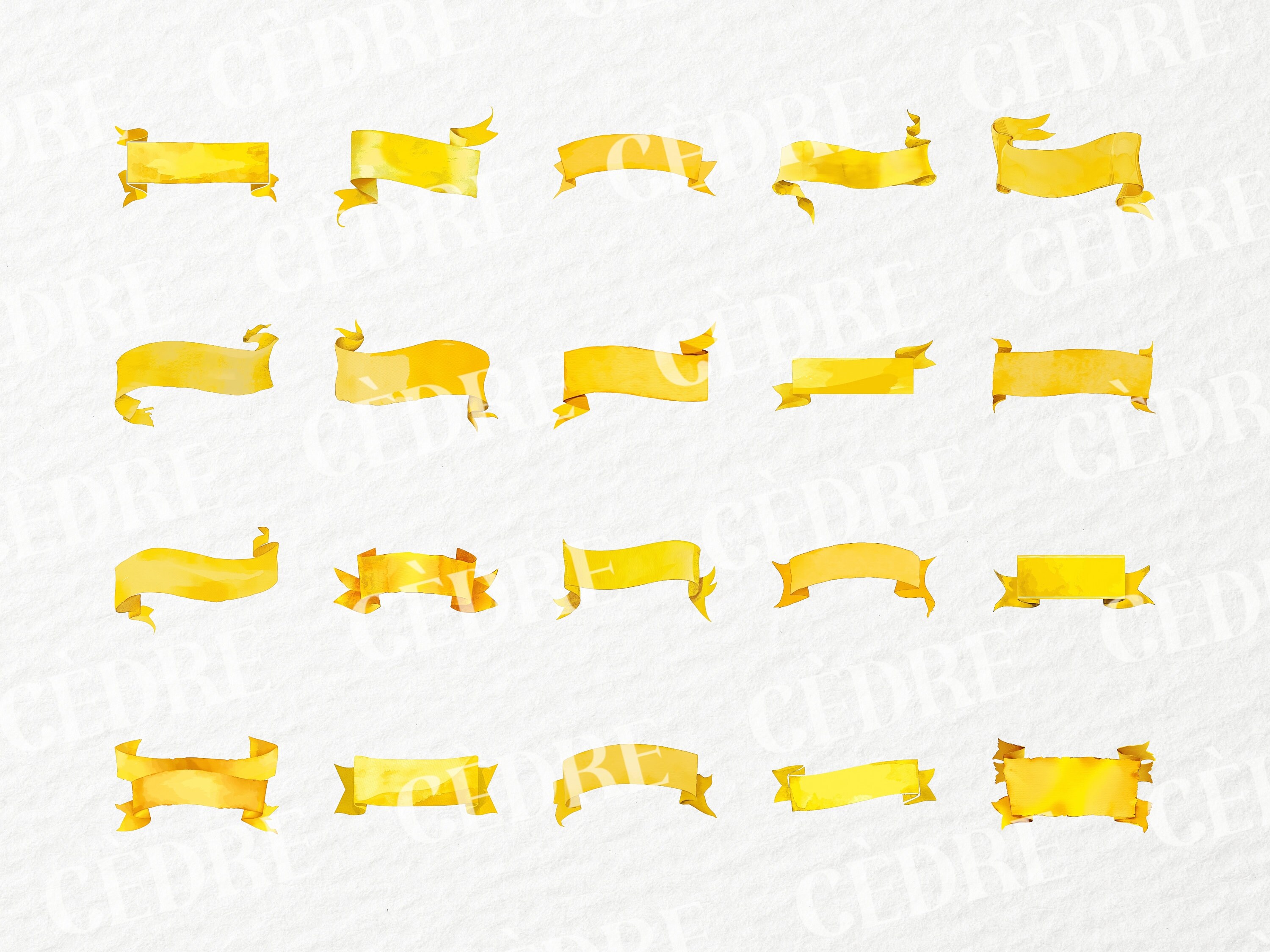 Watercolor Yellow Scroll Banner Clipart, Green Ribbon Banner Clipart ...