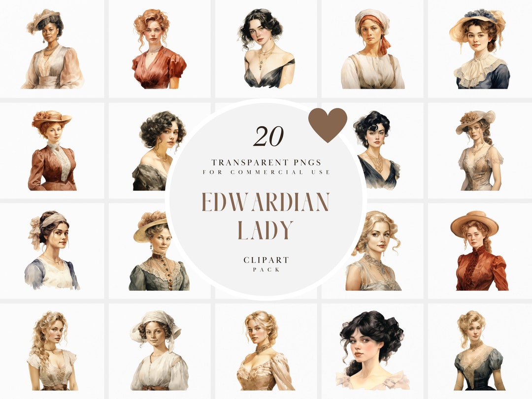 Watercolor Edwardian Lady Clipart, Beautiful Edwardian Woman Clipart ...