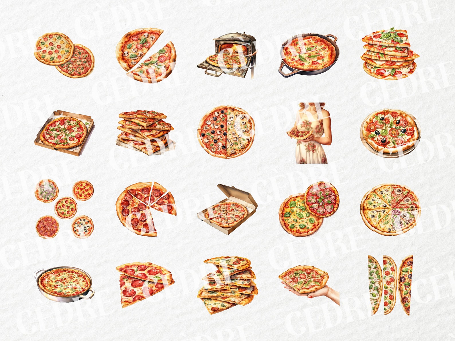 Watercolor Pizza Clipart, Pizza Slice Clipart, Party Pizza Box Clipart ...