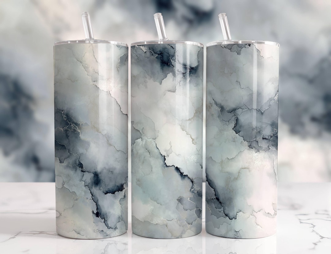 20 Oz Skinny Tumbler Wrap, Gray Alcohol Ink, Soft Marble Art, Straight ...