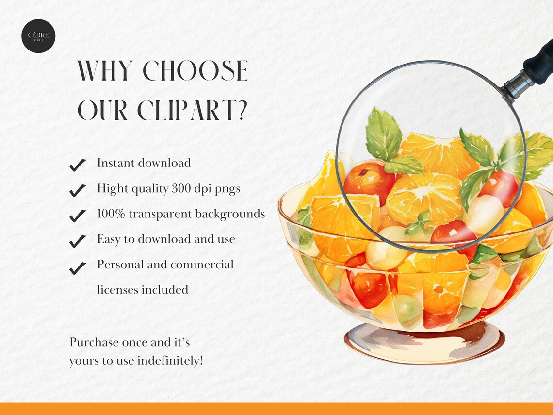 Watercolor Fruit Salad Clipart, Fresh Fruit Bowl Clipart, Mixed Summer ...