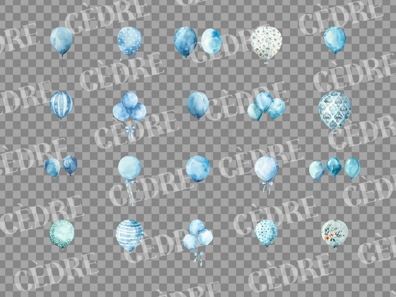 Watercolor Blue Balloon Clipart, Blue Balloons Clipart, Birthday Party ...