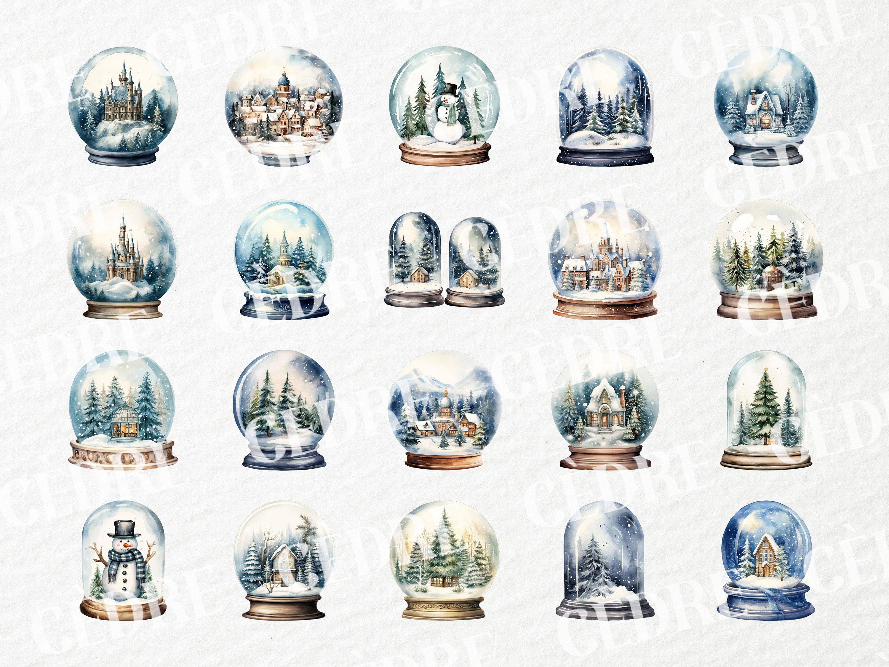 Watercolor Snowglobes Clipart, Cold Snowy Snowglobe Clipart, Winter ...