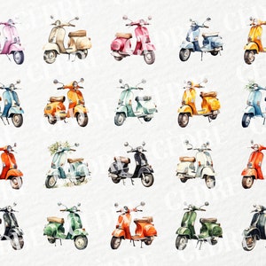 Watercolor Vespas Clipart, Italian Vespa Clipart, Electric Scooter ...