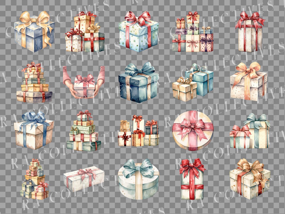 Watercolor Gift Box Clipart, Gift Boxes Present Clipart, Birthday ...