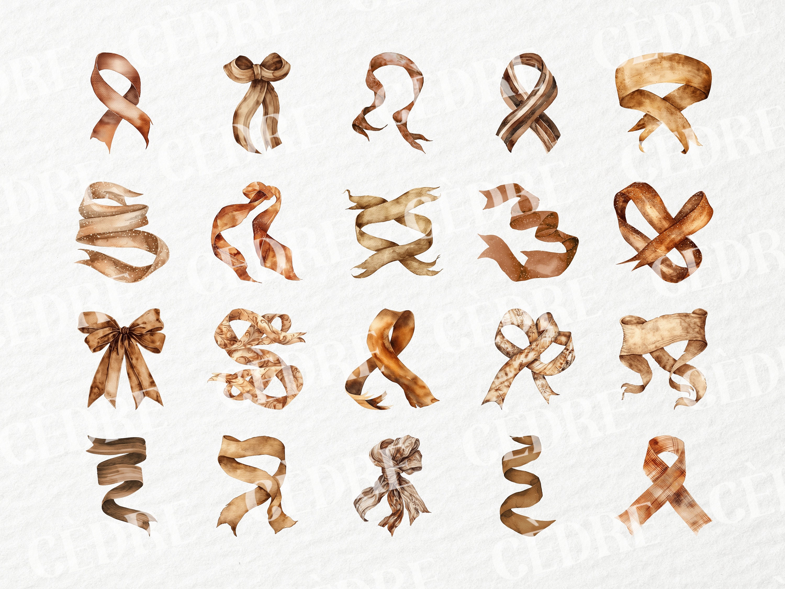 Watercolor Brown Ribbon Clipart, Brown Ribbons Clipart, Decorative ...