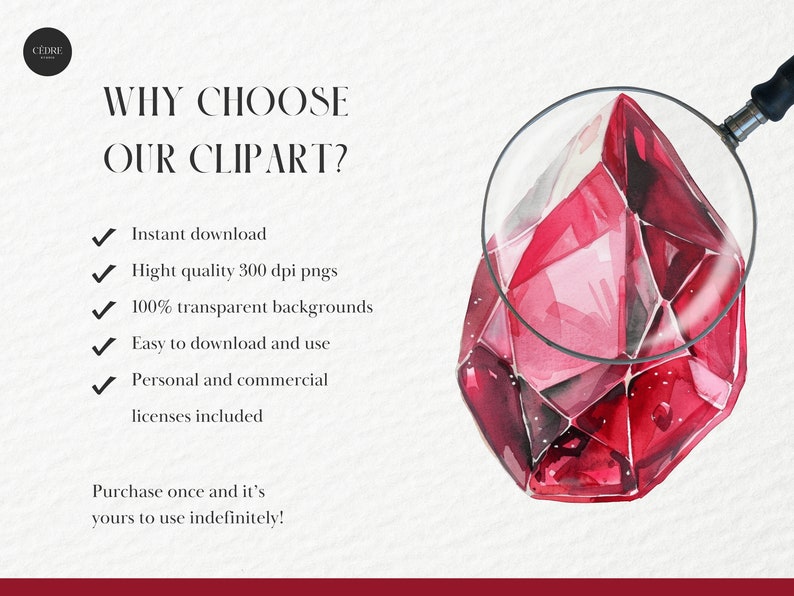 Watercolor Red Ruby Clipart, Crystal Ruby Stone Clipart, Shinning ...