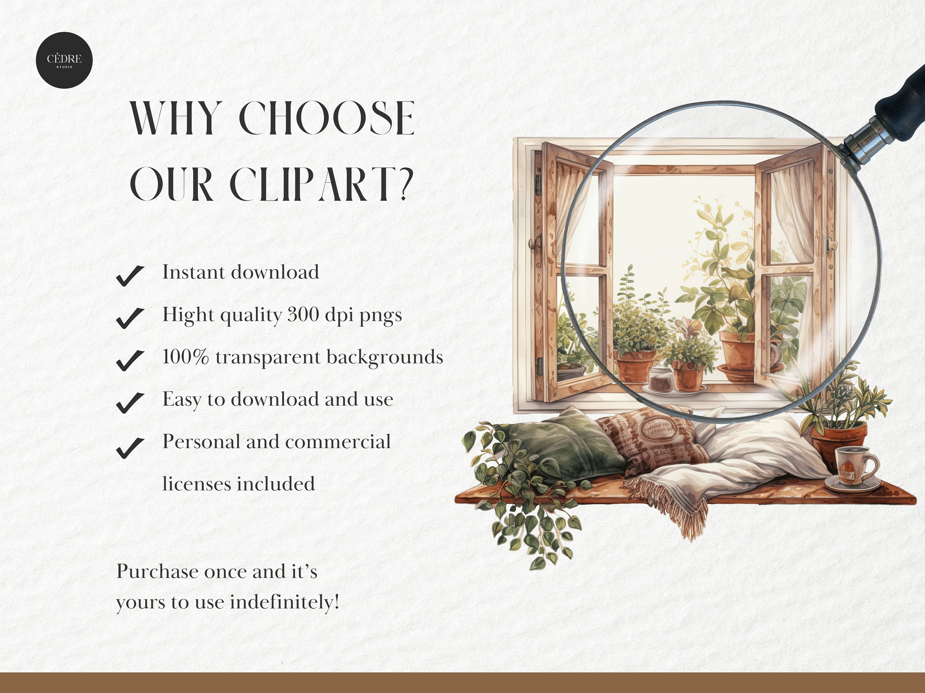 Watercolor Window Seat Clipart, Cozy Window Seats Clipart, Reading Nook ...