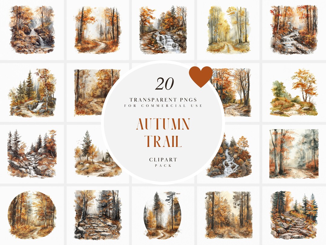 Watercolor Autumn Hiking Trail Clipart, Fall Mountain Walking Tail ...