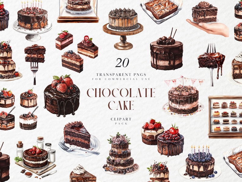 Watercolor Chocolate Cake Clipart, Sweet Chocolate Cakes Clipart ...