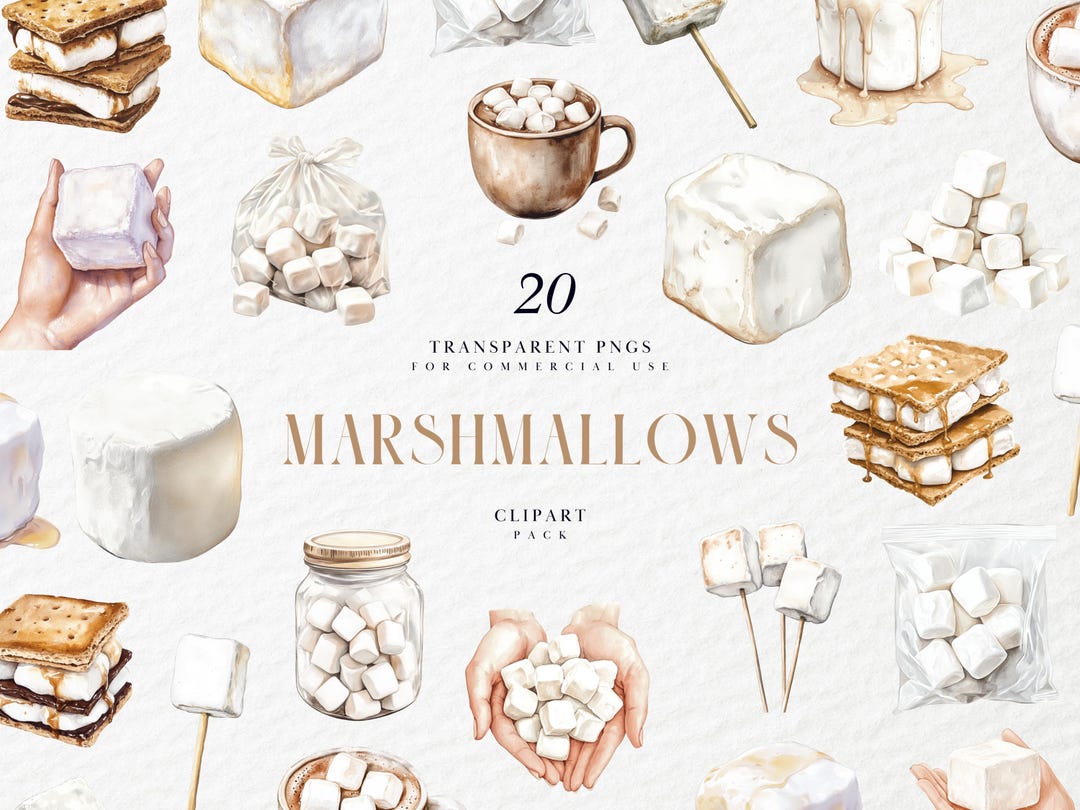 Watercolor Marshmallows Clipart, Fluffy White Marshmallow Clipart ...