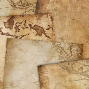 Aged Map Digital Papers, Stained Old Map Digital Patterns, Vintage Map ...
