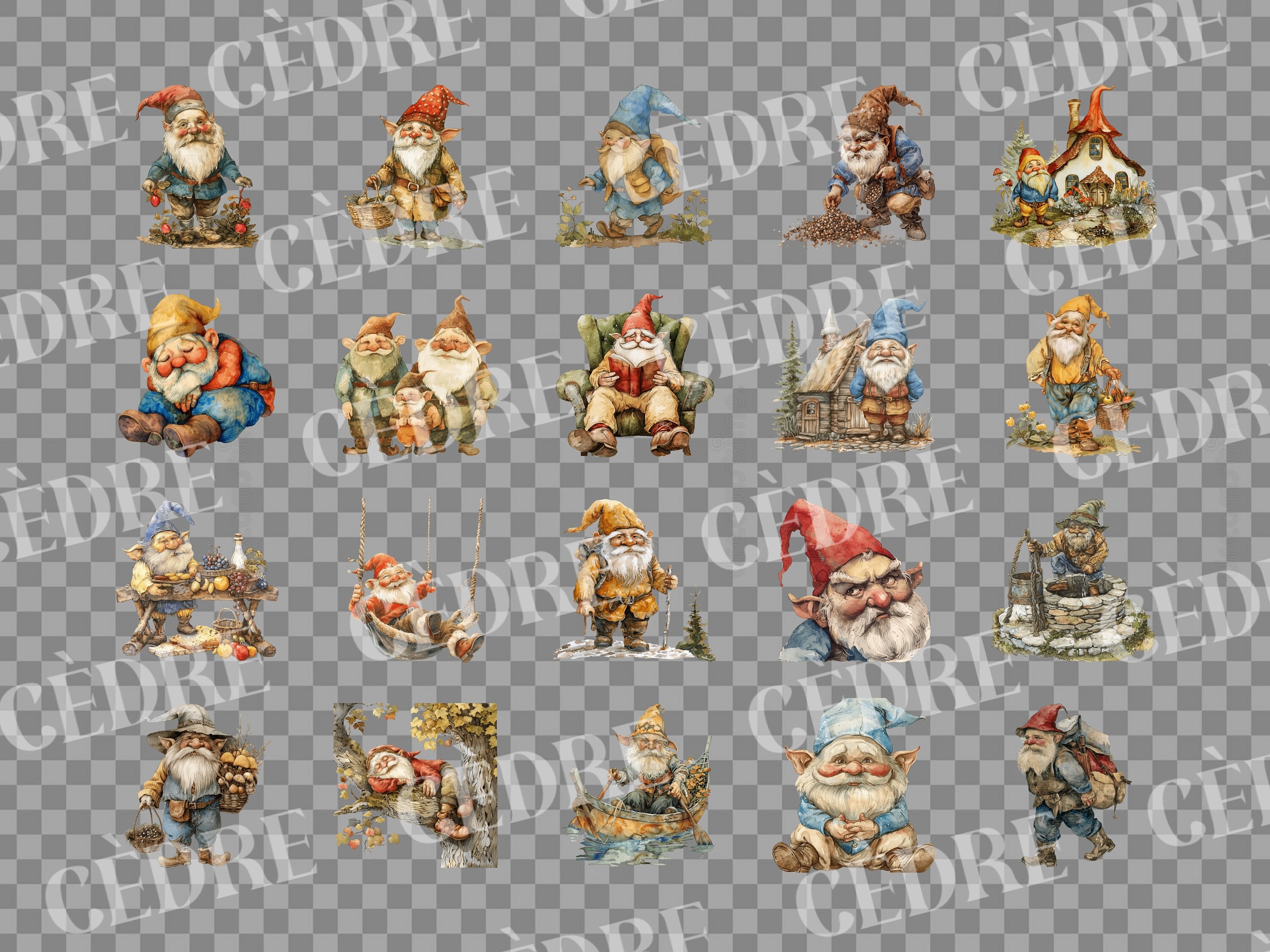 Watercolor Fairytale Gnomes Clipart, Cute Fantasy Gnome, Garden ...