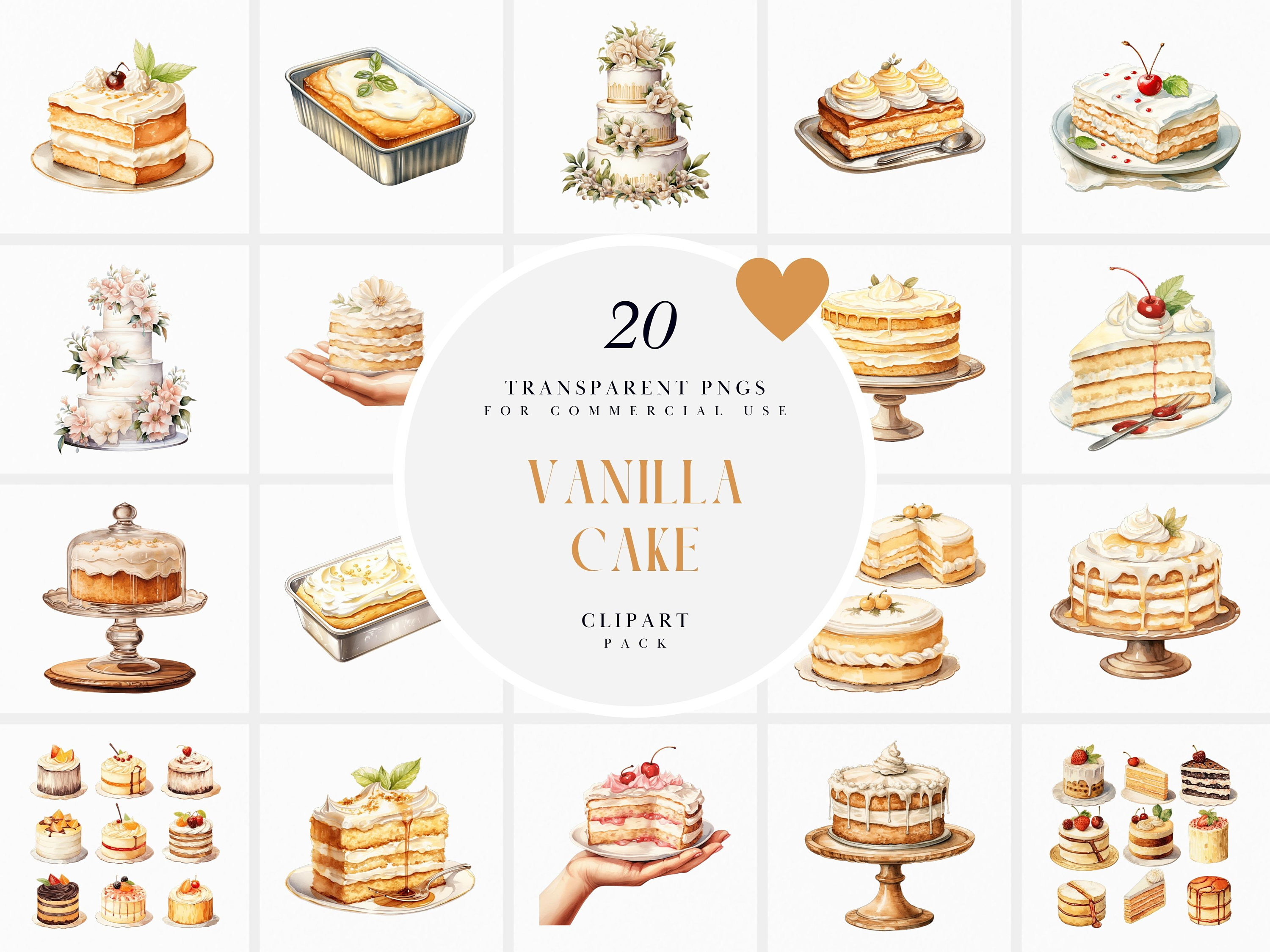 Watercolor Vanilla Cake Clipart Birthday Vanilla Cakes - Etsy
