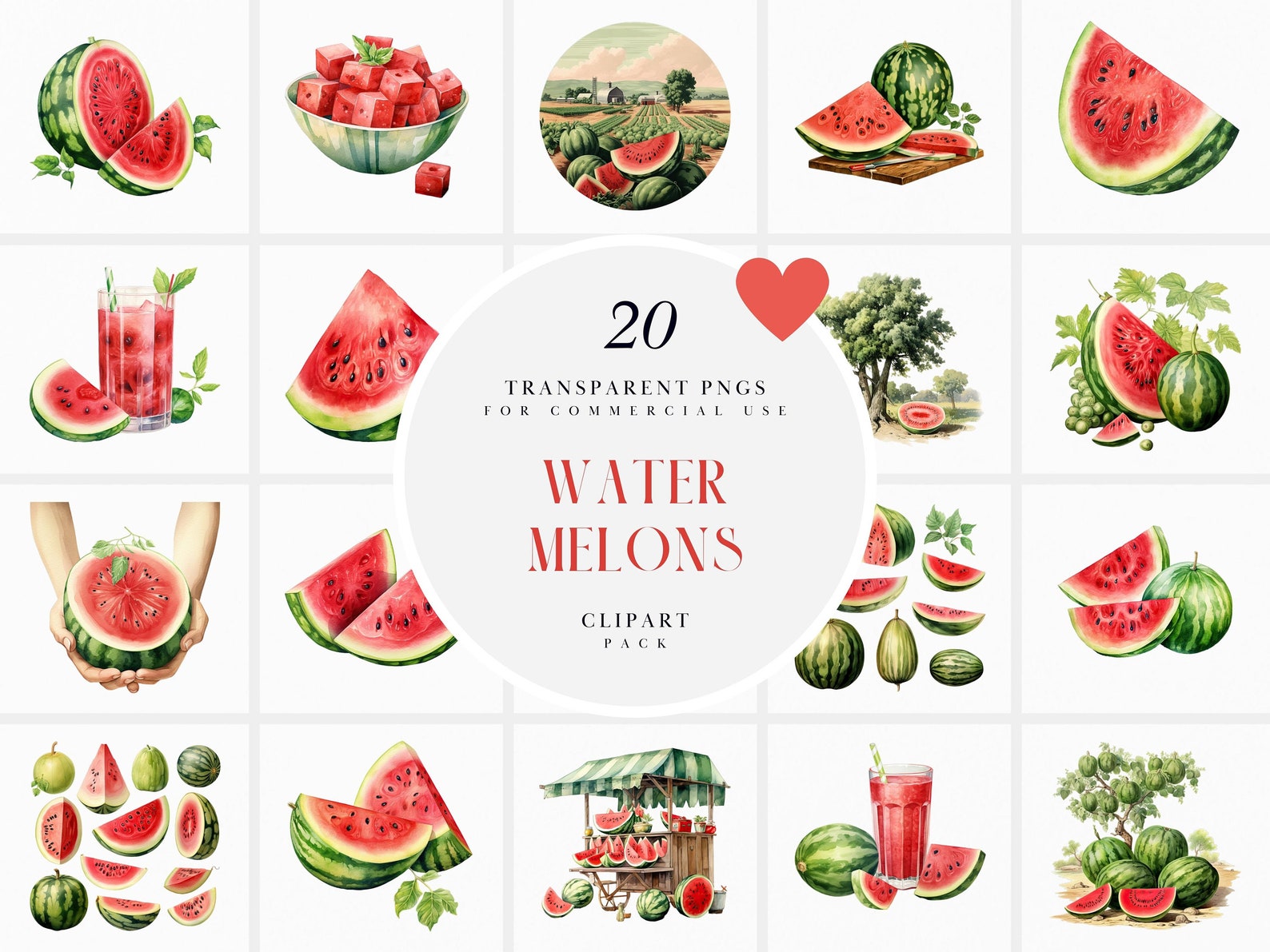 Watercolor Watermelon Clipart, Refreshing Watermelons Clipart, Summer ...